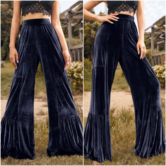 BellanBlue | Pants & Jumpsuits | Luxurious Velvet Bell Bottom Ruffle ...